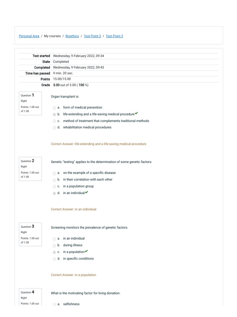 Yalvant Yadav Bioethics Test Point 3 - Viewing An Attempt | PDF | Organ ...