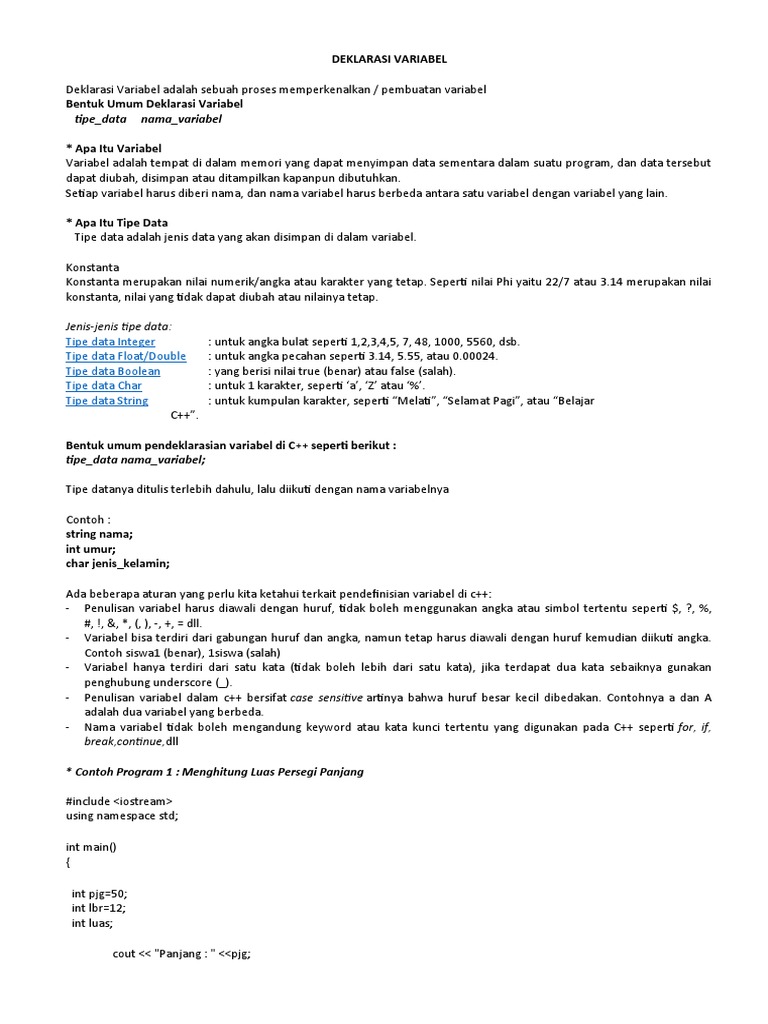 Deklarasi Variabel | PDF | Komputer