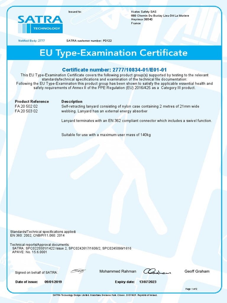 Certificate Number: 2777/10834-01/E01-01: Product Reference Description ...