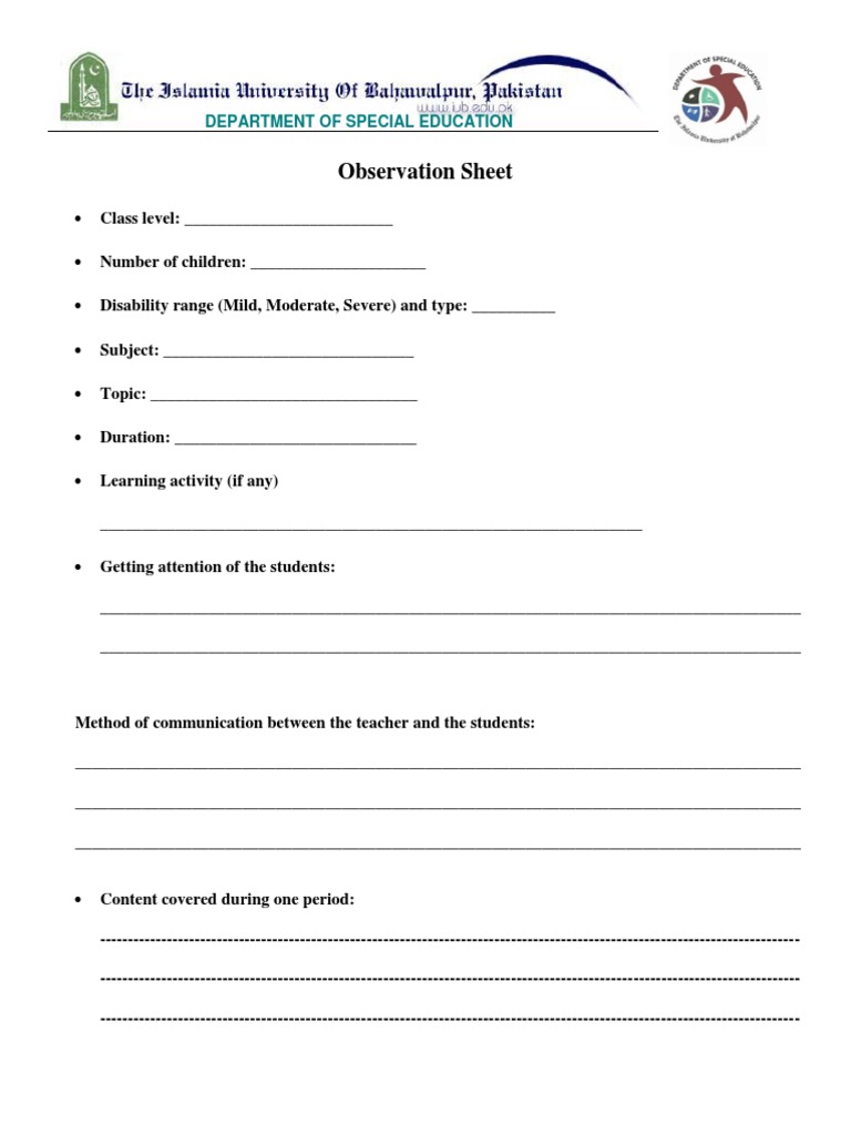 Special Education Classroom Observation: Documenting Teaching Methods ...