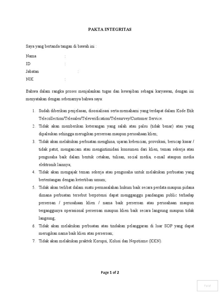 Pakta Integritas | PDF