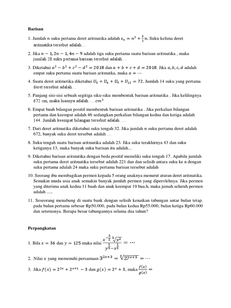 Latihan US Aritmatika Dan Perpangkatan | PDF