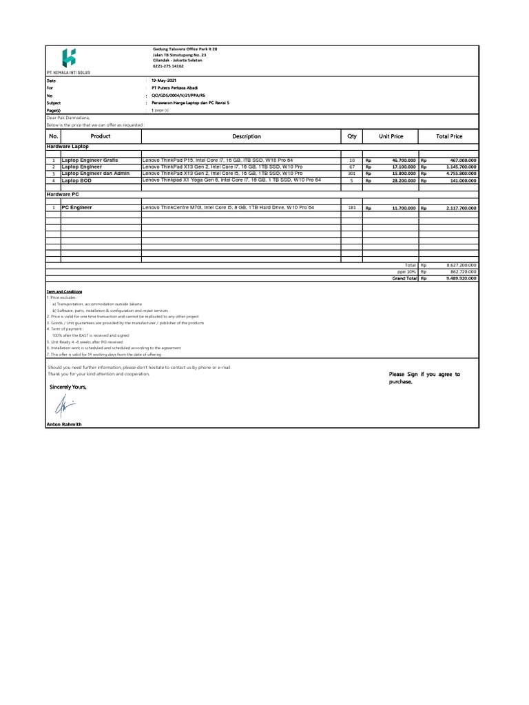 Contoh Quotation Laptop Lenovo Thinkpad Dan PC Rev 5 | PDF | Lenovo | Solid State Drive