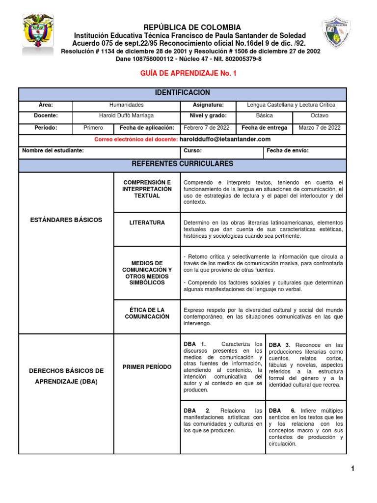 Guía 1 Octavo Primer Período | PDF | Mar | Agua