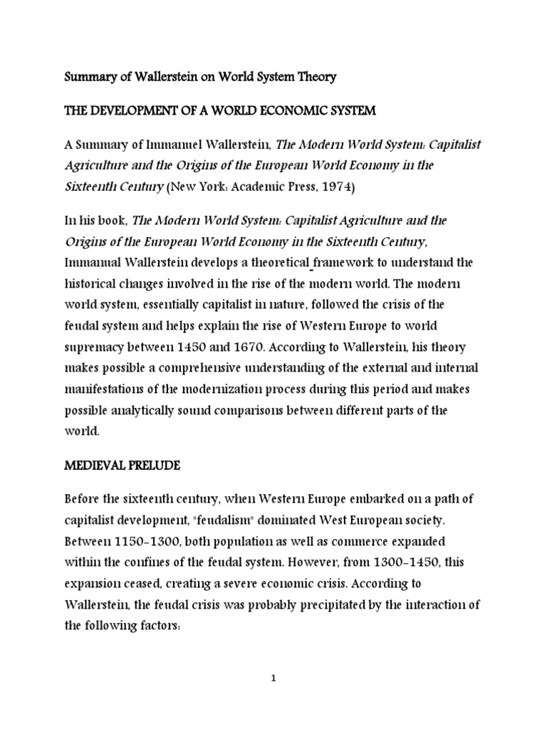 Summary of Wallerstein On World System Theory | PDF | World Systems Theory | Capitalism