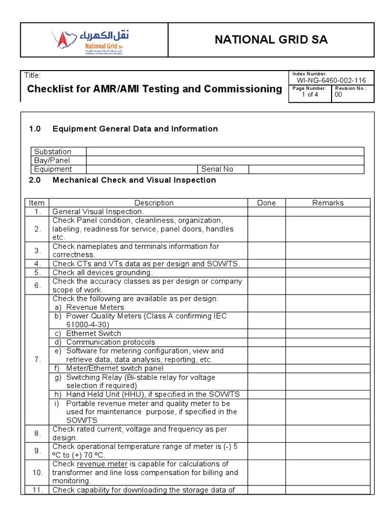 Checklist For AMR-AMI T&C Rev00 | PDF | Data | Electrical Substation