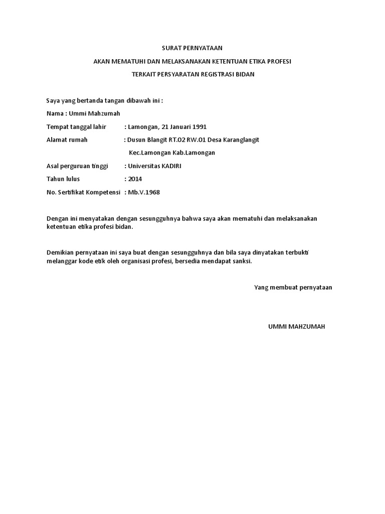 Surat Pernyataan STR | PDF