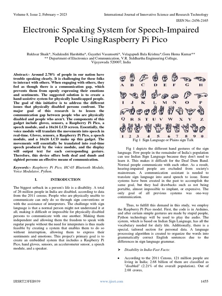 Electronic Speaking System For Speech-Impaired People UsingRaspberry Pi ...