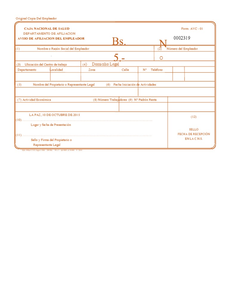 4 Formulario AVC-1 (Vacio) | PDF