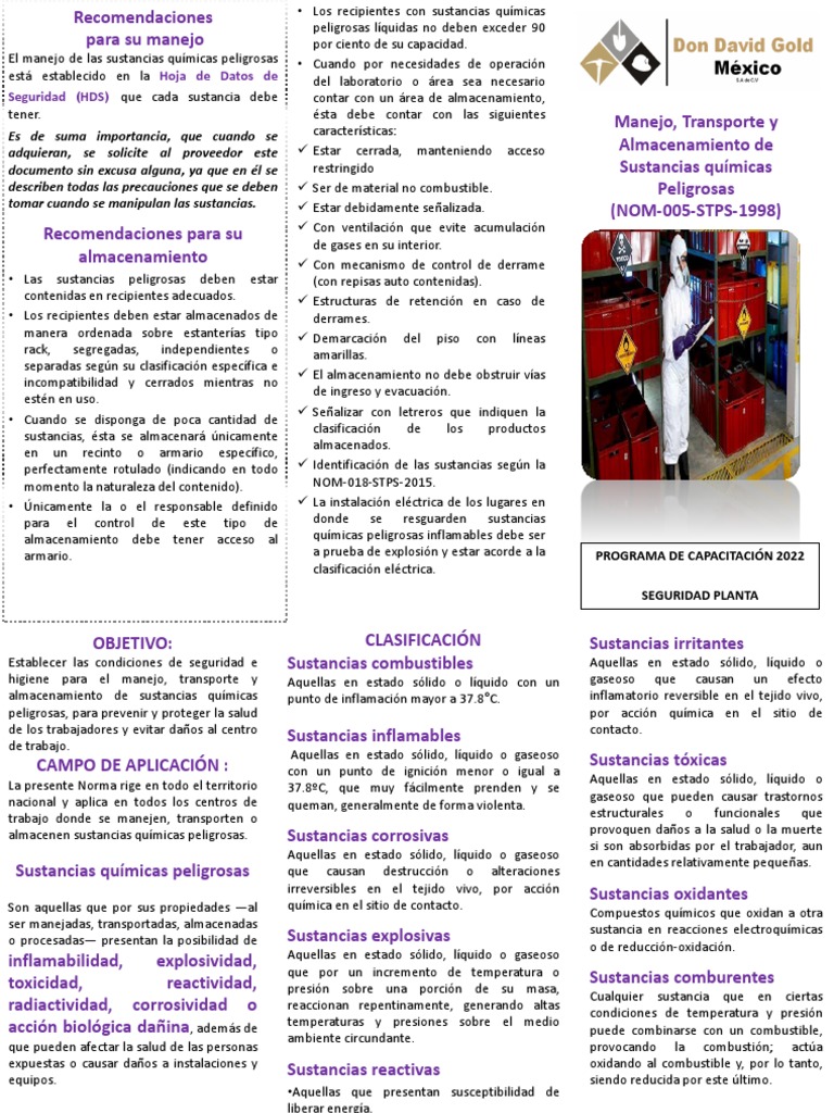 NOM-005-STPS-1998 - Manejo, Transporte y Almacenamiento de Sustancias Químicas Peligrosas | PDF ...