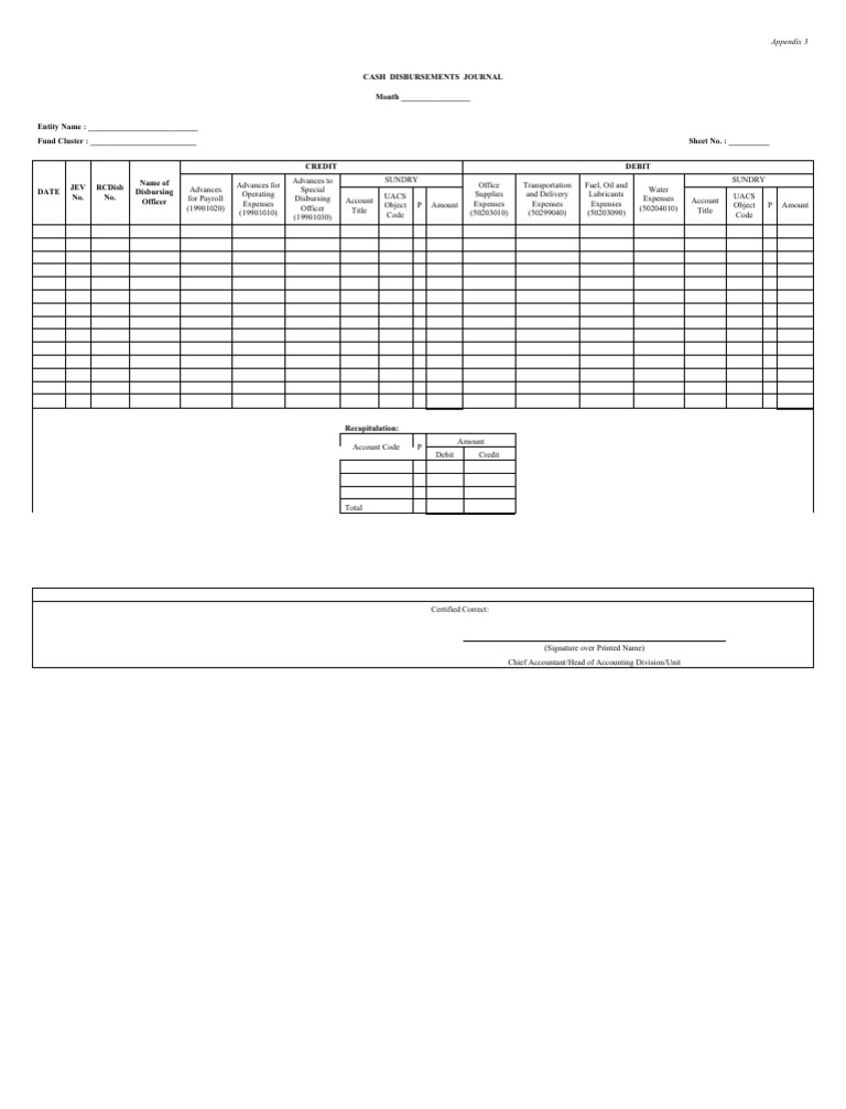 Cash Disbursement Journal Template | PDF | Debits And Credits ...