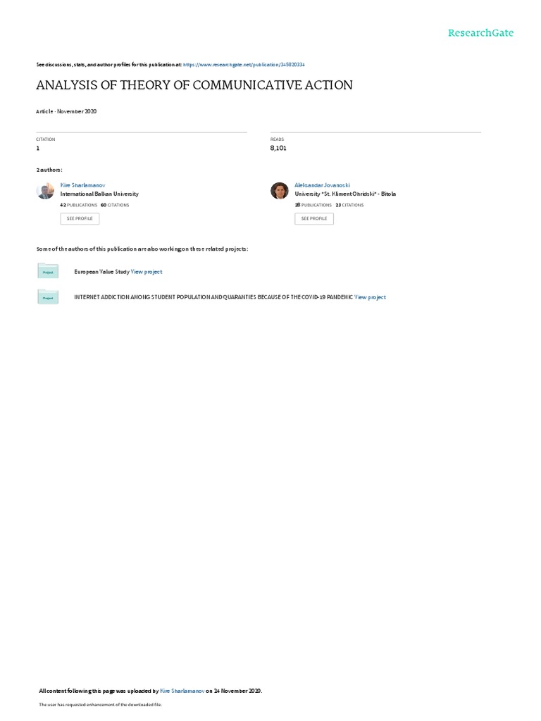 Analysis of Theory of Communicative Action: November 2020 | PDF ...