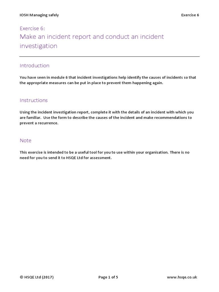 Exercise 6 Make An Incident Report and Conduct An Investigation | PDF ...