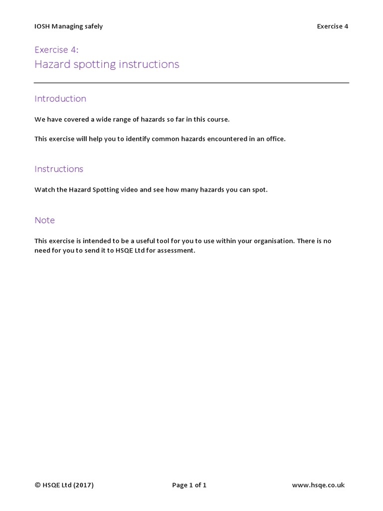 Exercise 4 Hazard Spotting Instructions | PDF