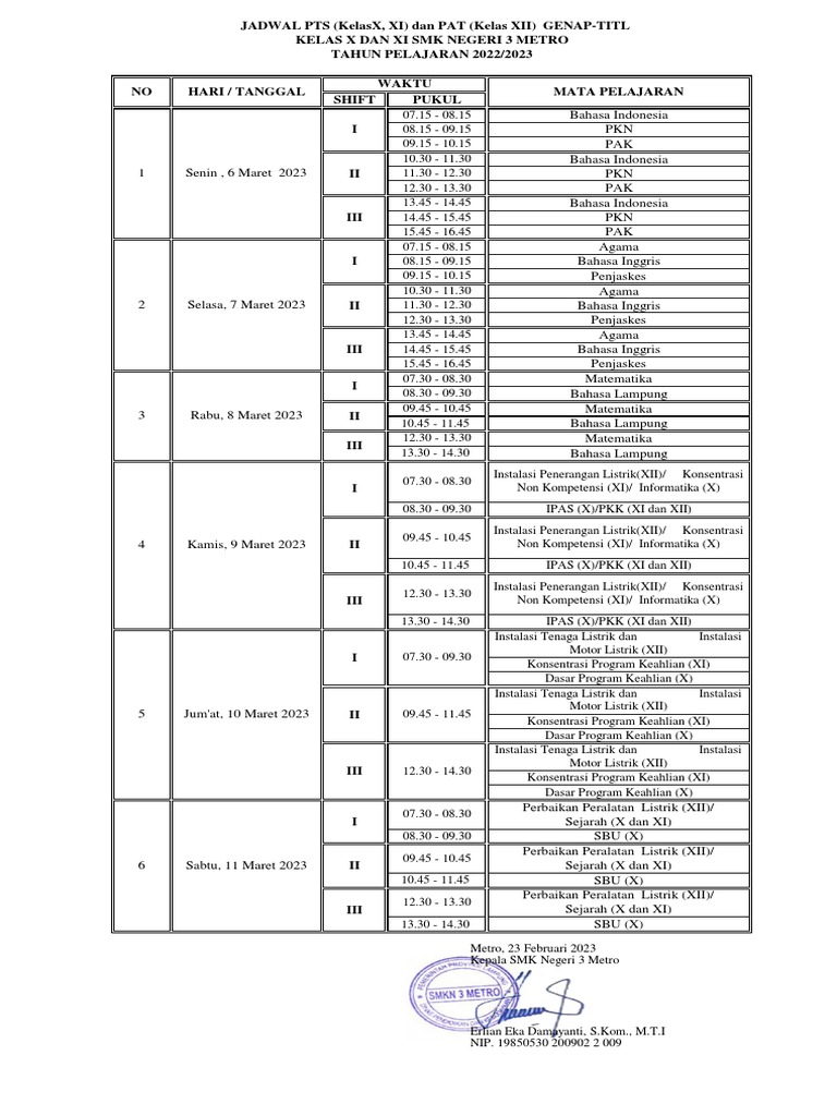 Titl-Jadwal Pts - Pas Genap 2022-2023 | PDF