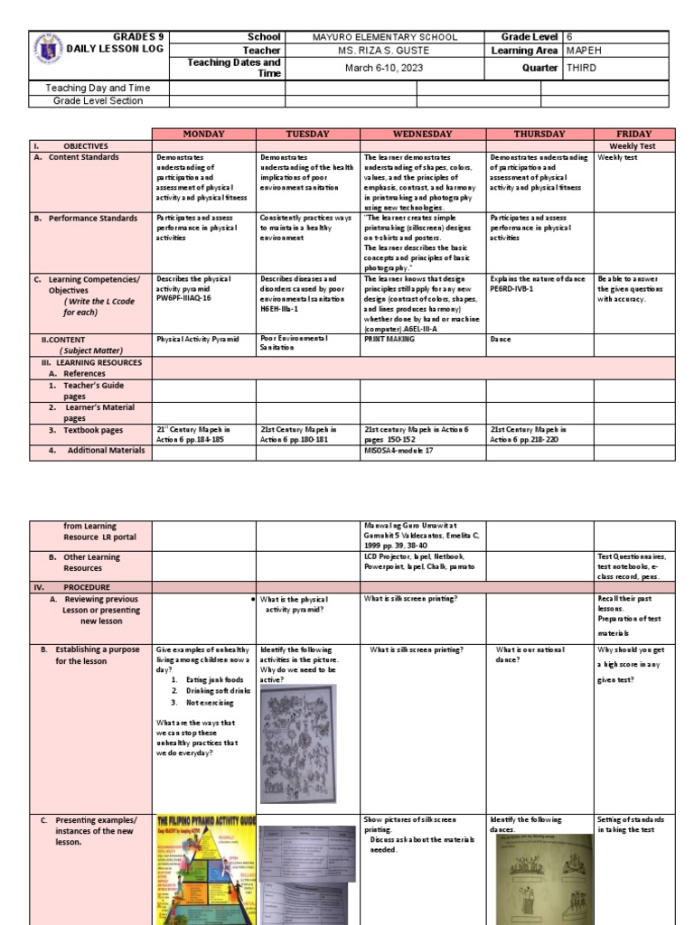 DLL - Mapeh 6 - Q3 - W4 | PDF