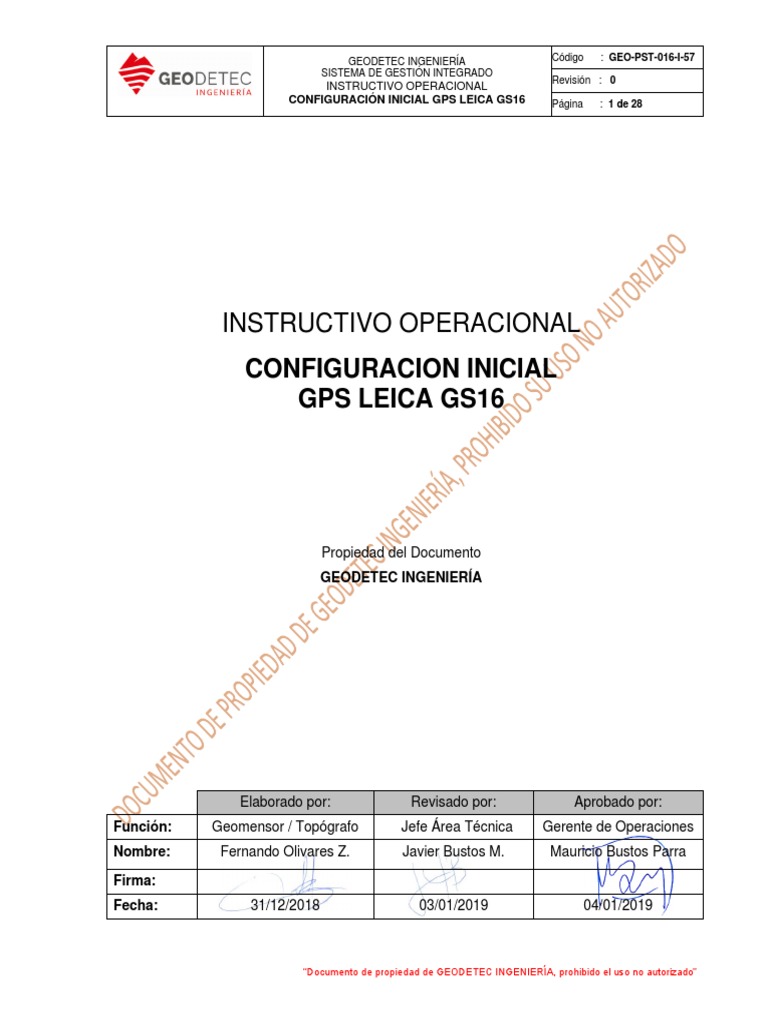 GEO-PST-016-I-57 Configuracion Inicial GPS LEICA GS16 Rev 00 | PDF | Sistema de Posicionamiento ...