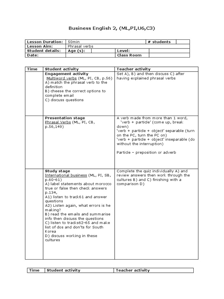 Business English: Phrasal Verbs Lesson | PDF | Verb | Human Communication