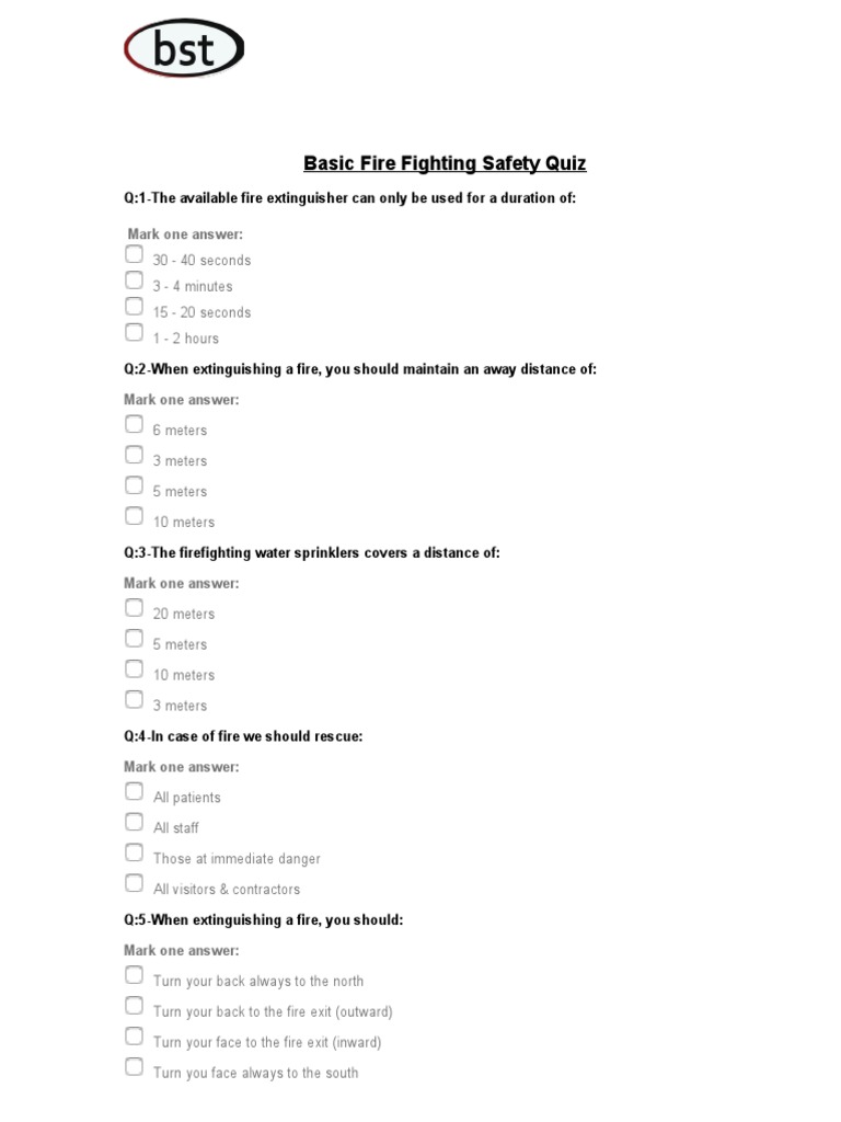 Fire Safety Quiz for Employees | PDF | Science & Mathematics ...