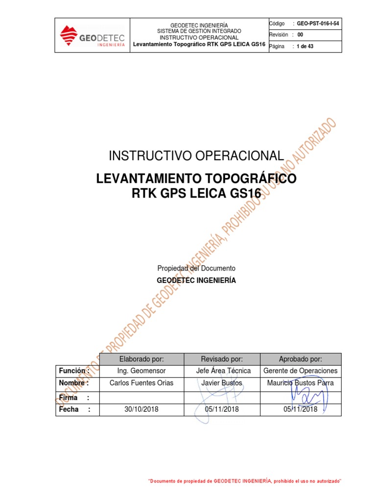 GEO-PST-016-I-54 Levantamiento Topográfico RTK GPS LEICA GS16 Rev 00 | PDF | Sistema de ...