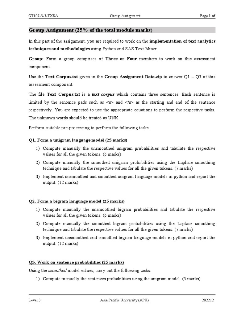 CT107-3-3-TXSA - Group Assignment | PDF | Computing | Information Science