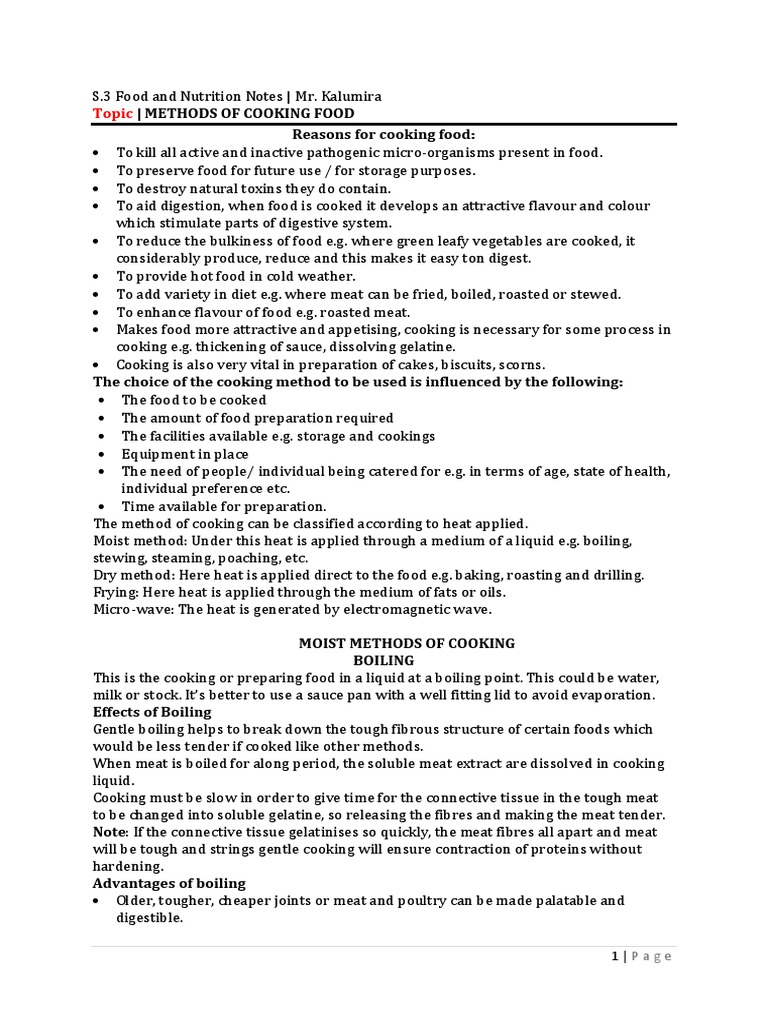 02 - S.3 FN Notes - Foods and Methods of Cooking | PDF | Roasting | Milk