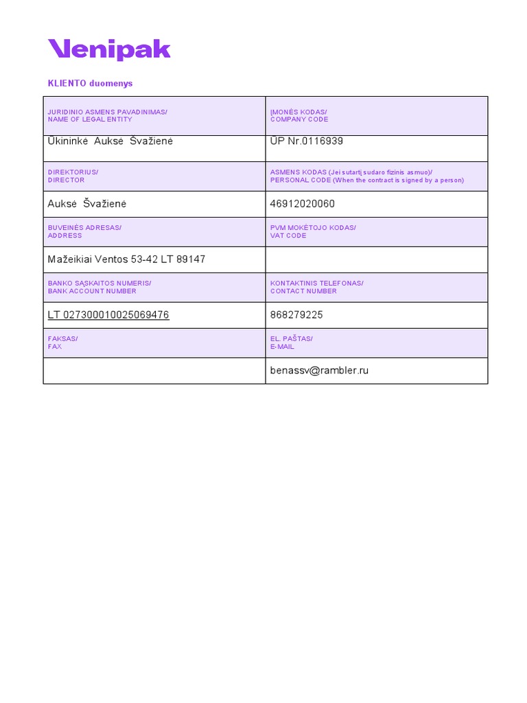 Venipak Sutartis | PDF