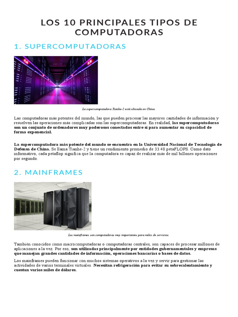 Los 10 Principales Tipos de Computadoras | PDF