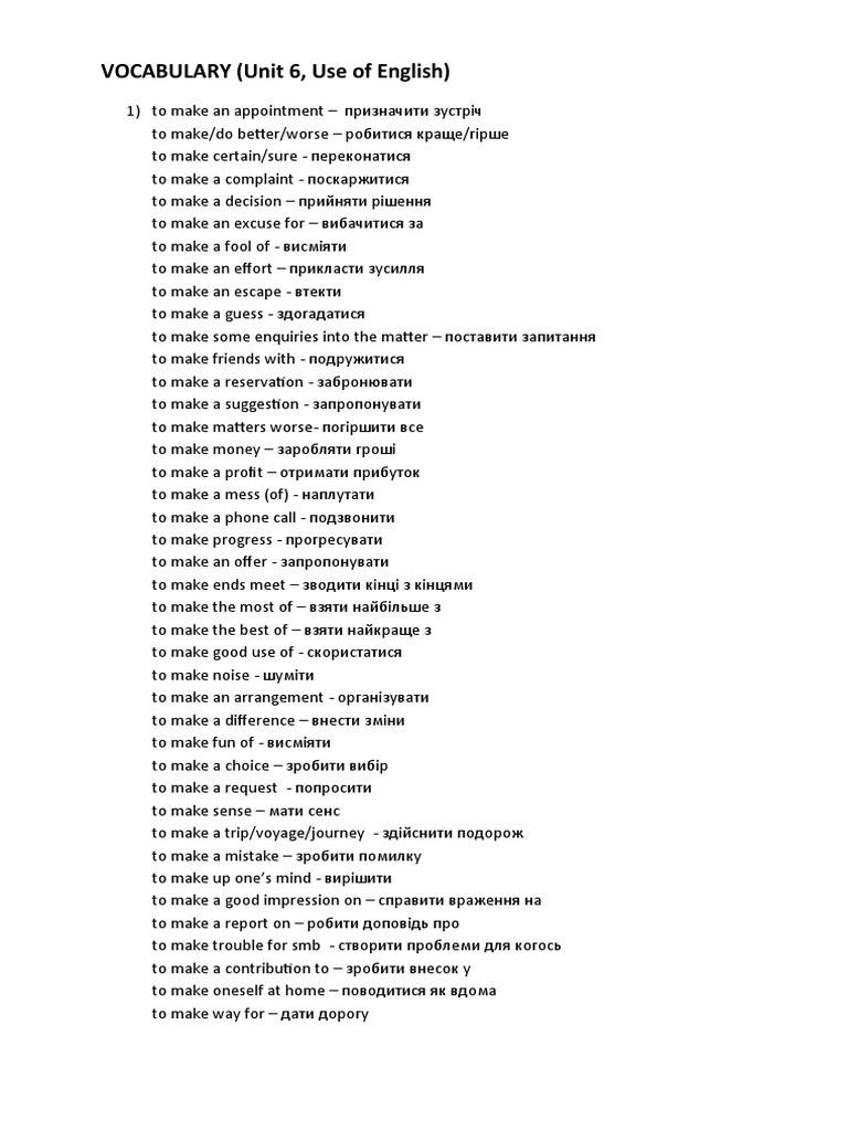 VOC. (Unit 6, Use of English) | PDF