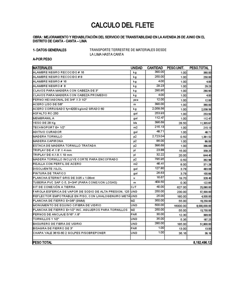 Cálculo de Flete | PDF | Materiales de construcción | Ingeniería de ...