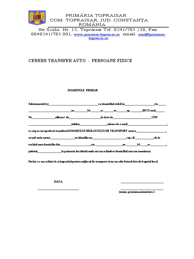 Cerere Transfer Auto | PDF