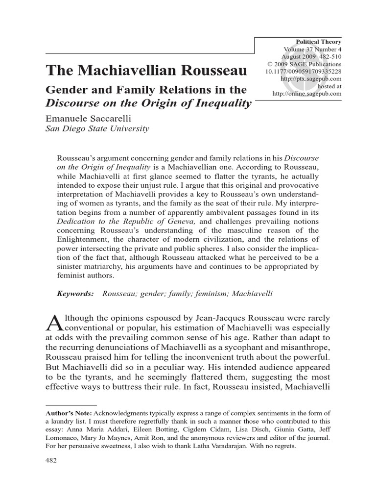 The Machiavellian Rousseau: Gender and Family Relations in The | PDF ...