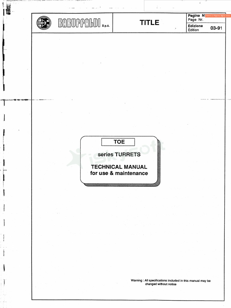 Baruffaldi T0E Technical Maintenance Manual Copiar | PDF