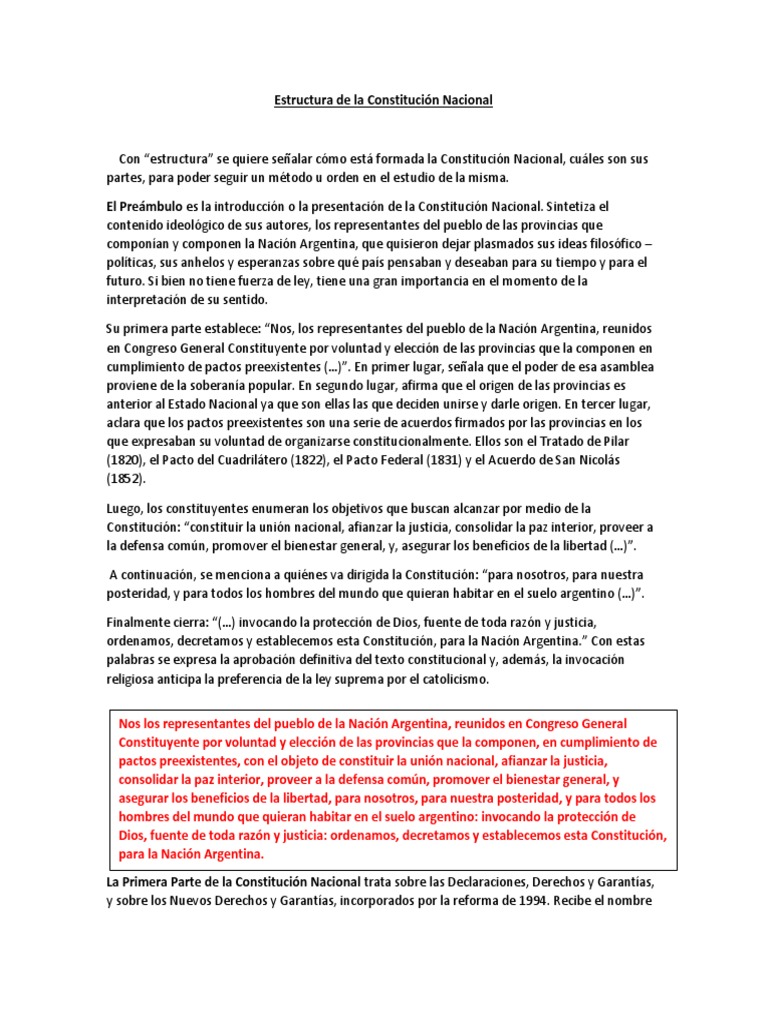 Estructura de La Constitución Nacional. | PDF | Constitución | Estado ...