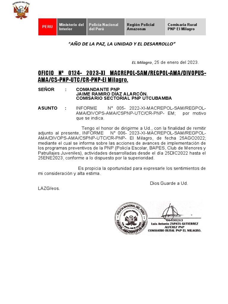 Implementación programas preventivos PNP El Milagro | PDF | Cumplimiento de la ley | Crimen y ...