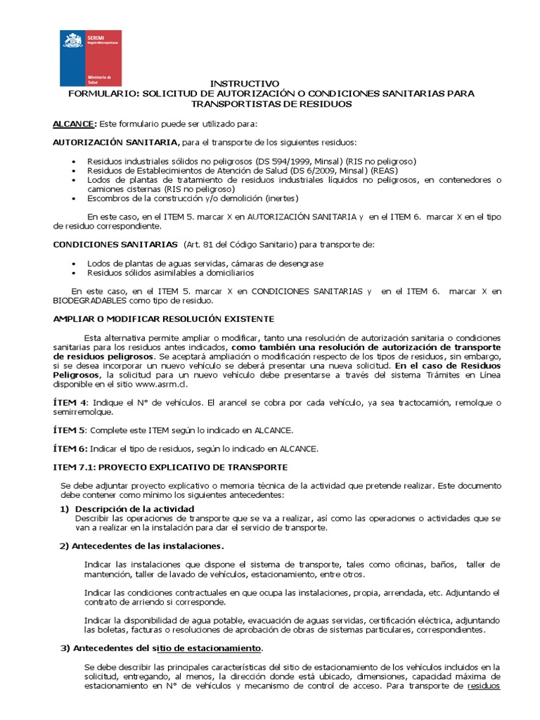 Instructivo Solicitud Transporte de Residuos - 2021 | PDF | Residuos | Transporte