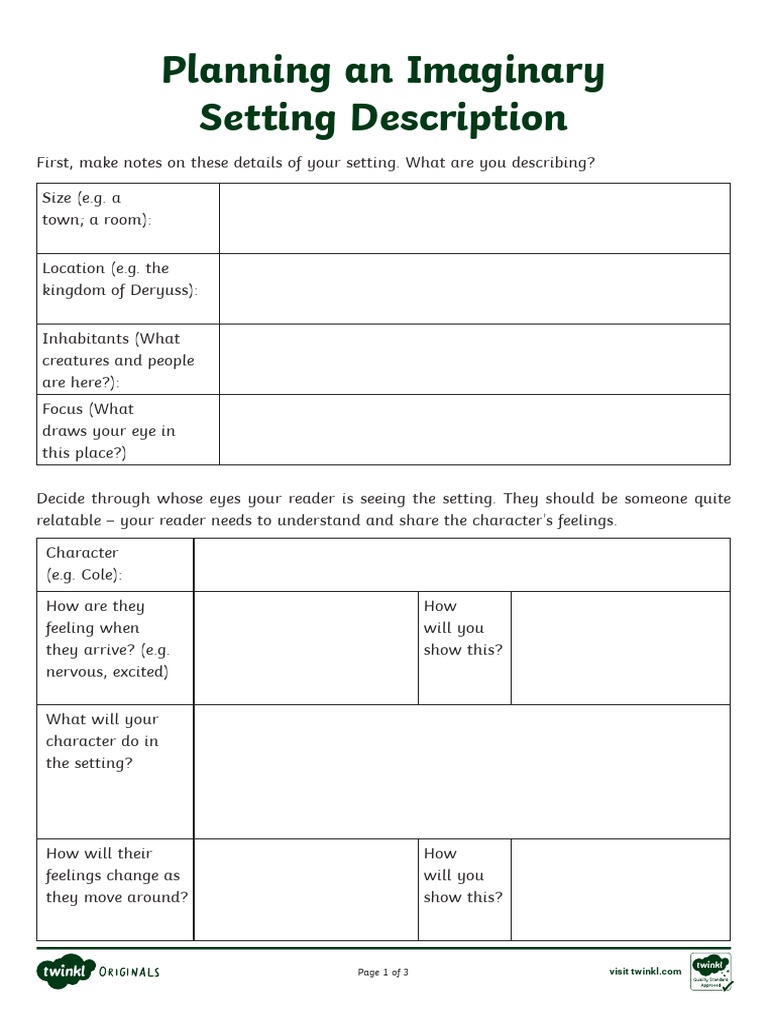 Planning An Imaginary Setting Description Activity Sheet | PDF