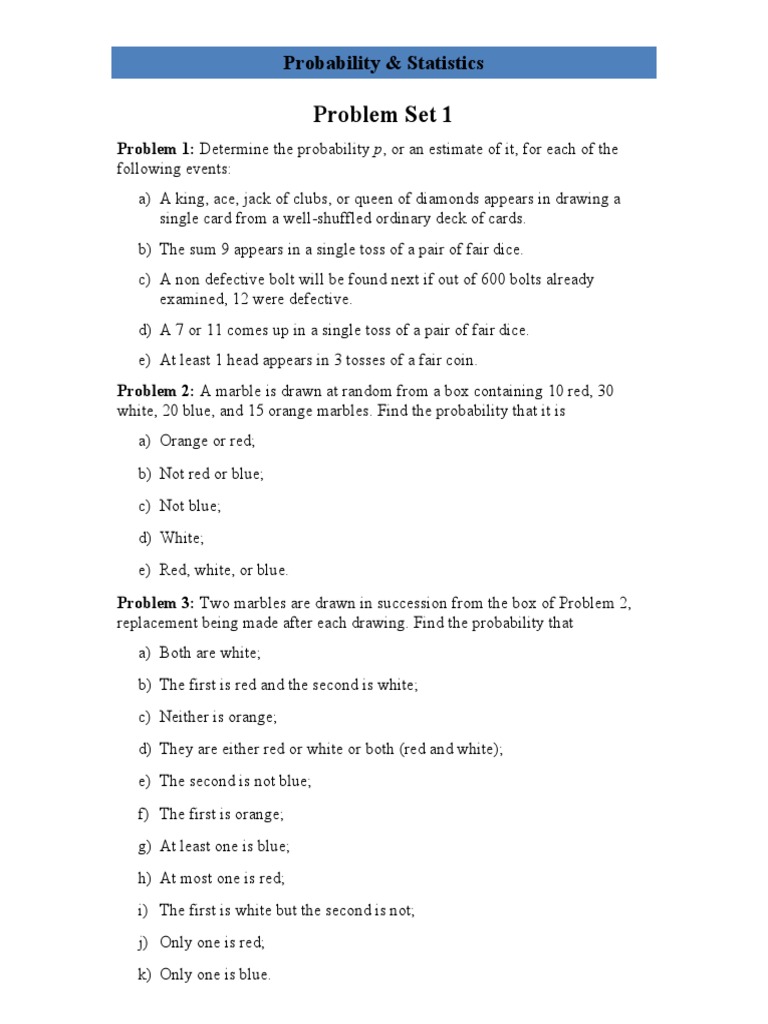 Problem Set 1 | PDF | Probability | Statistics Problem Set 1 | PDF | Probability | Statistics