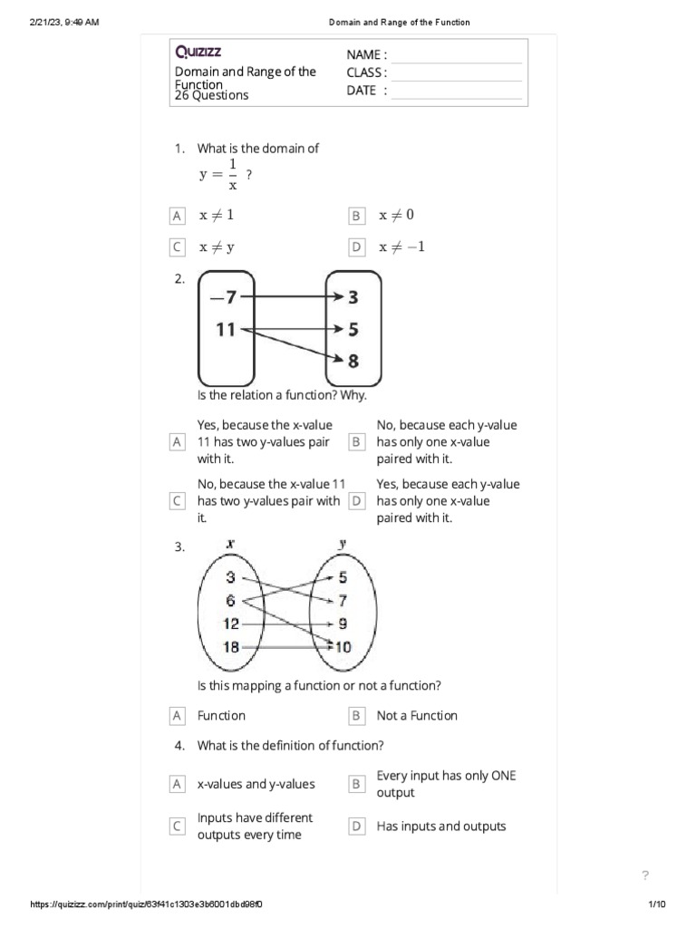 Domain and Range of The Function | PDF | Function (Mathematics) | Inequality (Mathematics)