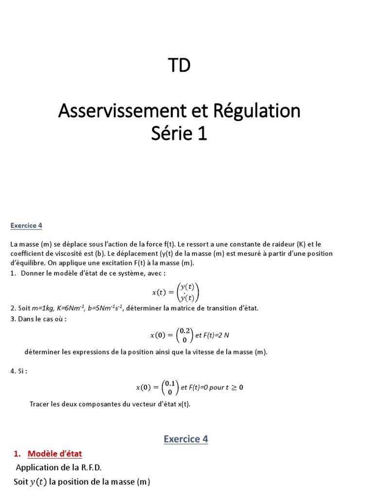 TD Asservissement Série1 | PDF | Matrice (Mathématiques) | Masse