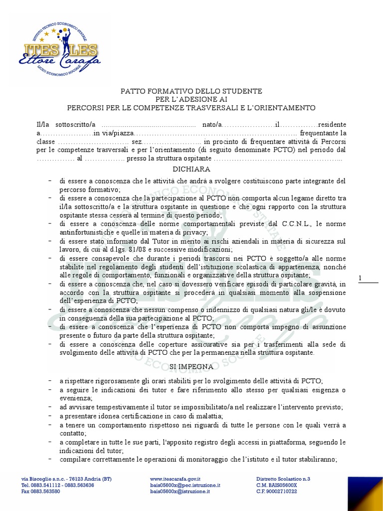 00 Patto Formativo Studente PCTO | PDF