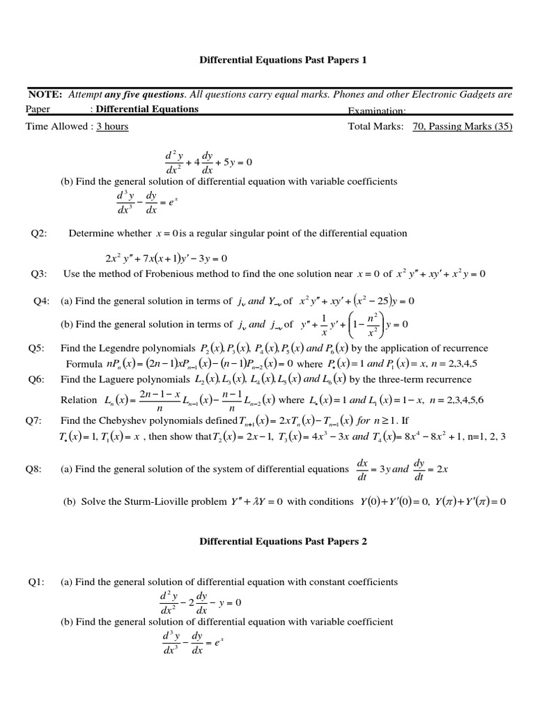 Differential Equations Past Papers Guess | PDF | Equations | Recurrence Relation