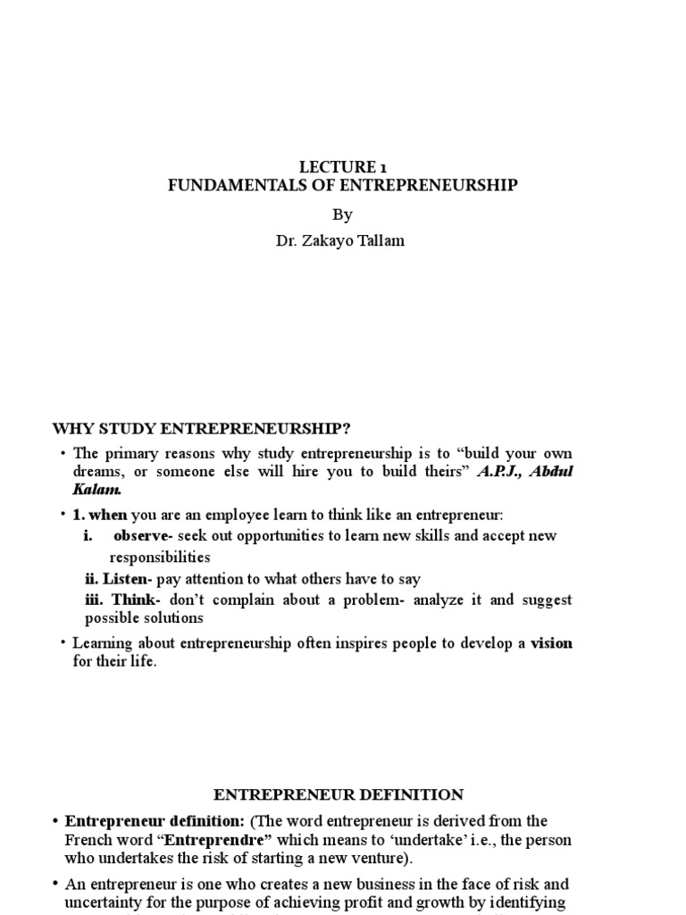 Lecture 1 Fundamentals of Entrepreneurship | PDF | Entrepreneurship ... Lecture 1 Fundamentals of Entrepreneurship | PDF | Entrepreneurship ...