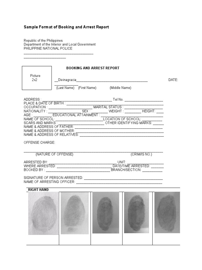 Sample Format of Booking and Arrest Report | PDF | Social Science