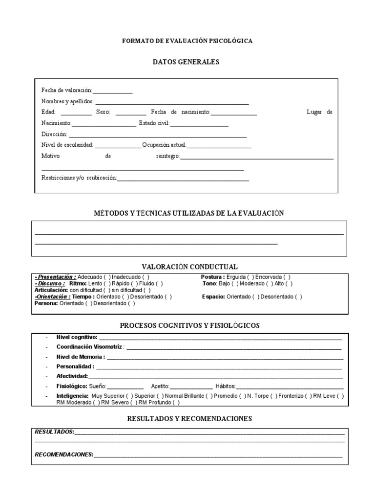 FR201 Formato Evaluacion Psicologica | PDF