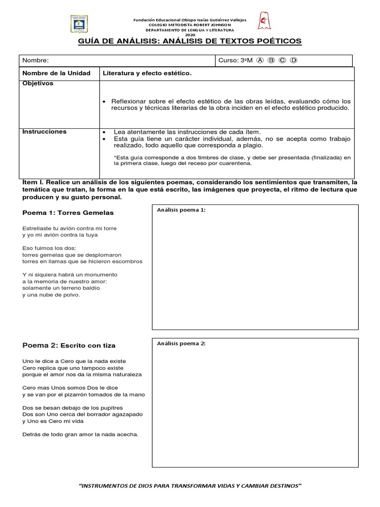 Guía Análisis Poemas 3° | PDF