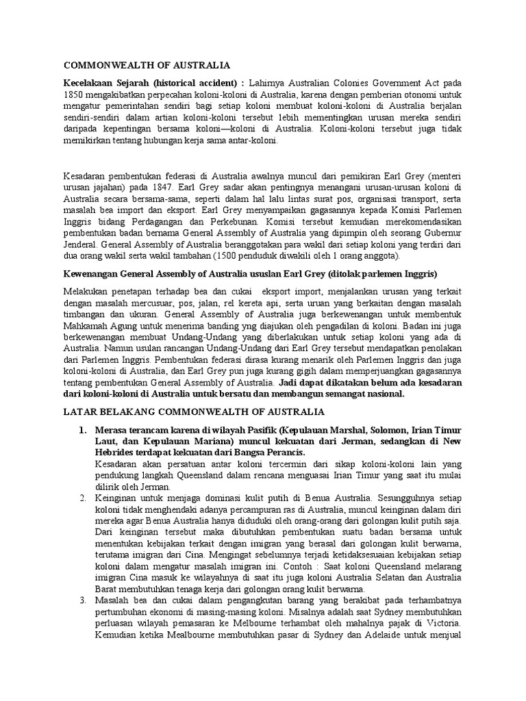 Sejarah Pembentukan Commonwealth Australia | PDF