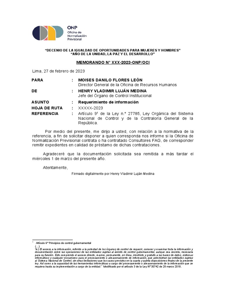 Memo XX 2023 Onp Oci Orh 10.02 VF | PDF