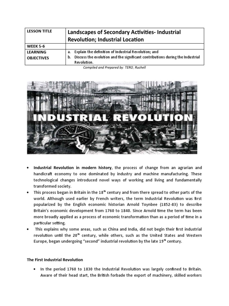 WEEK 5-6 Landscapes of Secondary Activities Industrial Revolution | PDF ...
