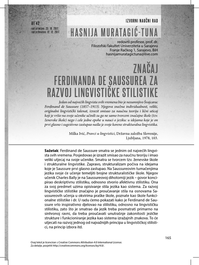 Hasnija - Muratagic - Tuna - Znacaj - Ferdinanda - de - Saussurea - Za ...